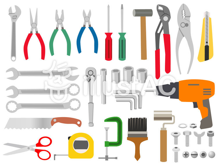 工具セットイラスト - No: 1879703／無料イラストなら「イラストAC」