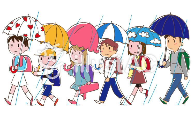 集団登校 雨の日 登校一列に並んでイラスト - No: 1172537／無料イラストなら「イラストAC」