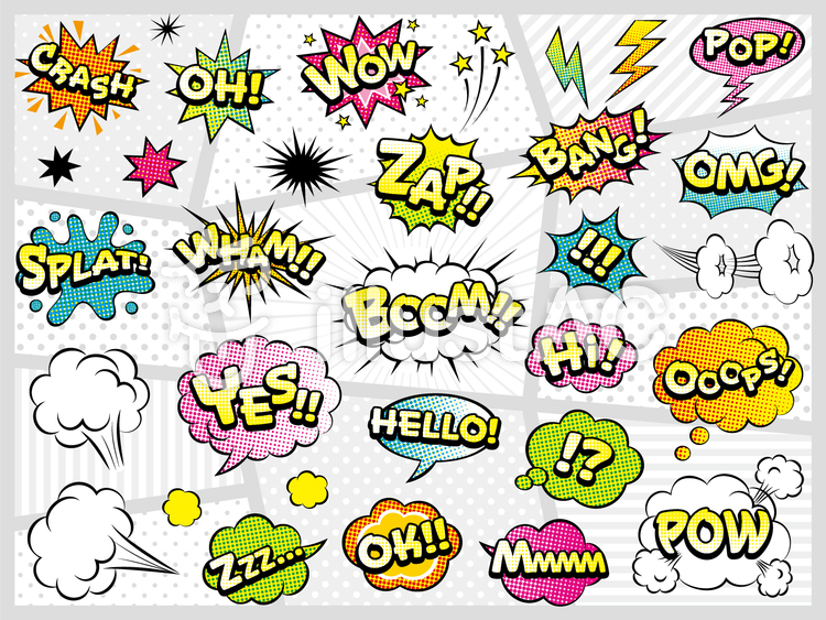 アメコミ吹き出しセットイラスト - No: 1919919／無料イラストなら「イラストAC」
