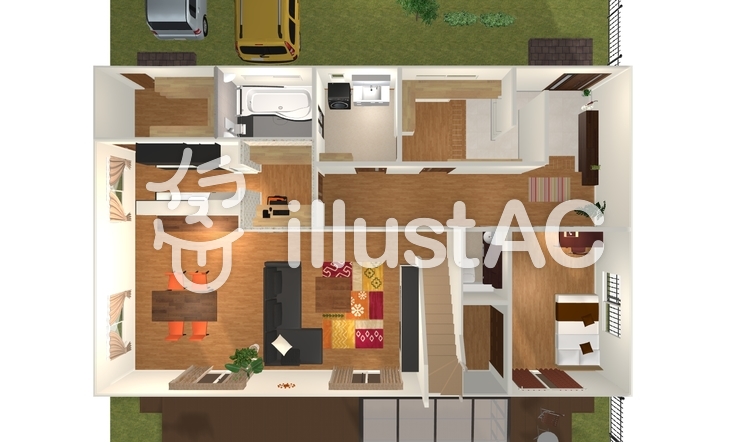 7LDK間取り図①（3D立体・1階のみ）イラスト - No: 1065651／無料イラストなら「イラストAC」