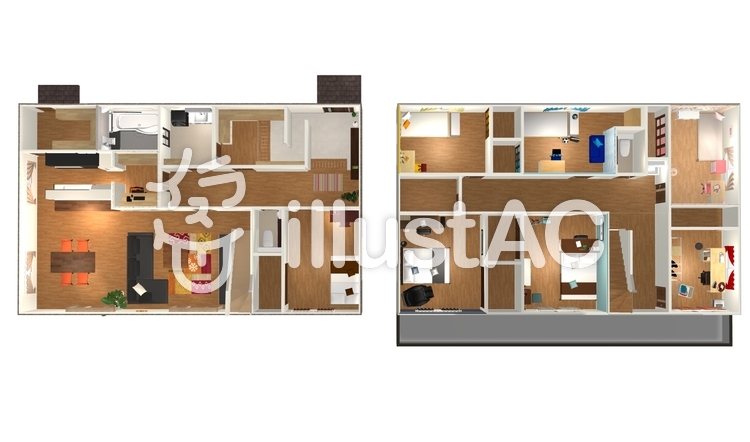 7LDK間取り図①（3D立体・1＆2階）イラスト - No: 1065646／無料イラストなら「イラストAC」