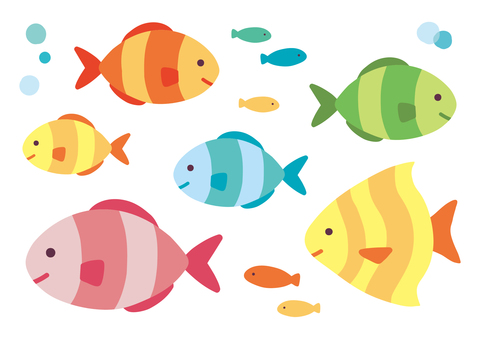 カラフルな魚セット・背景ありイラスト - No: 2100923／無料イラストなら「イラストAC」