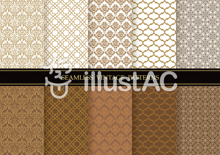 シームレスなダマスクパターンのセットイラスト - No: 1290256／無料イラストなら「イラストAC」