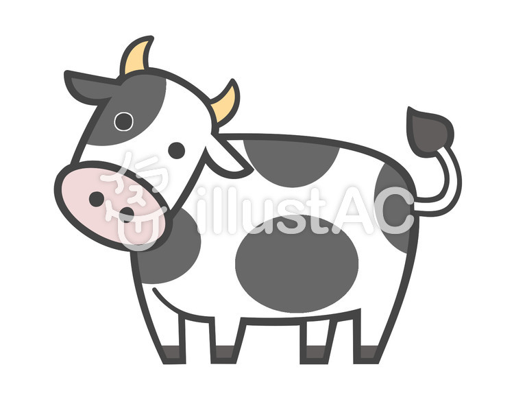 ウシ（白黒）イラスト - No: 1710484／無料イラストなら「イラストAC」